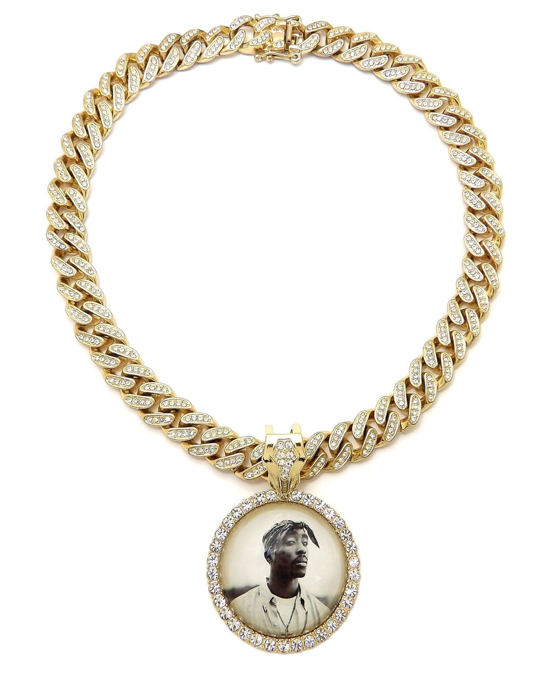 New Ice Out Tupac Pendant 12mm/18", 20", 24" Box Lock Cuban Chain Hip ...