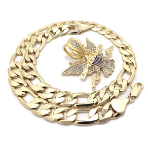 Iced Cubic Zirconia Dipset Diplomats Charm 12mm/20" Gold Plated Figaro ...
