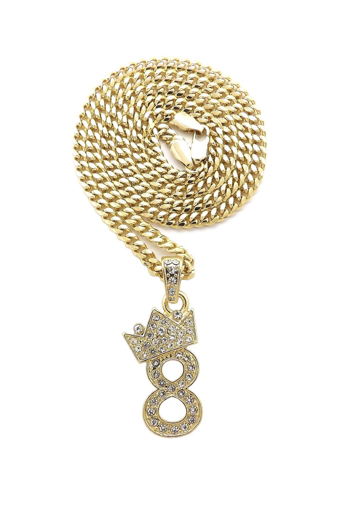 Iced Out Number 1 to 9 Crown Pendant 3mm/24" Cuban Chain Fashion ...