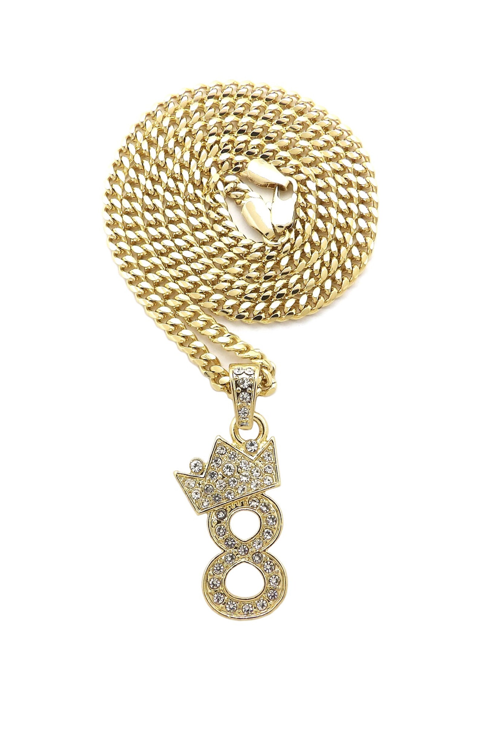 Iced Out Number 1 to 9 Crown Pendant 3mm/24" Cuban Chain Fashion ...