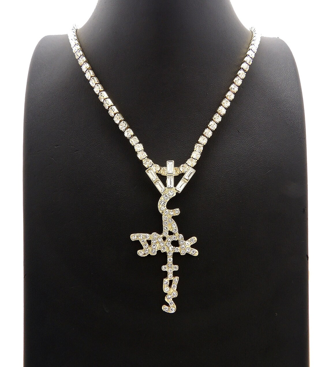 Hip Hop Cactus Jack Cross Pendant 4mm/16" 18" 20" Rhinestone Chain ...