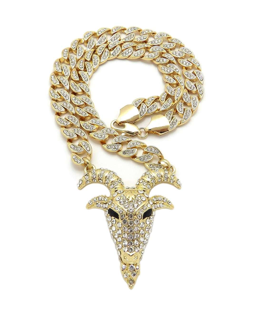 Iced Out Goat Head Pendant 10mm/18",20",24" Ice Bling Cuban Chain Hip ...