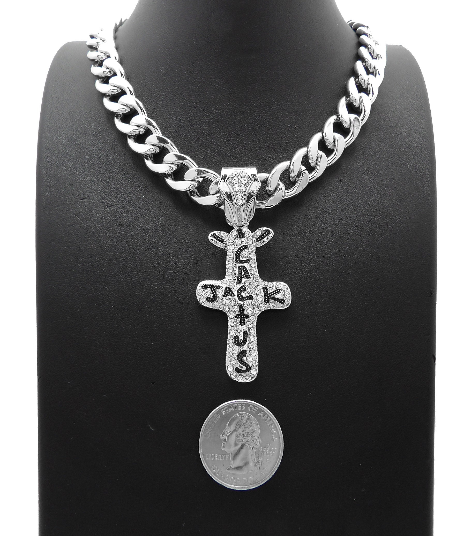 Hip Hop Fashion Iced Cactus Jack Cross Pendant 11mm/18",20",24" Cuban ...