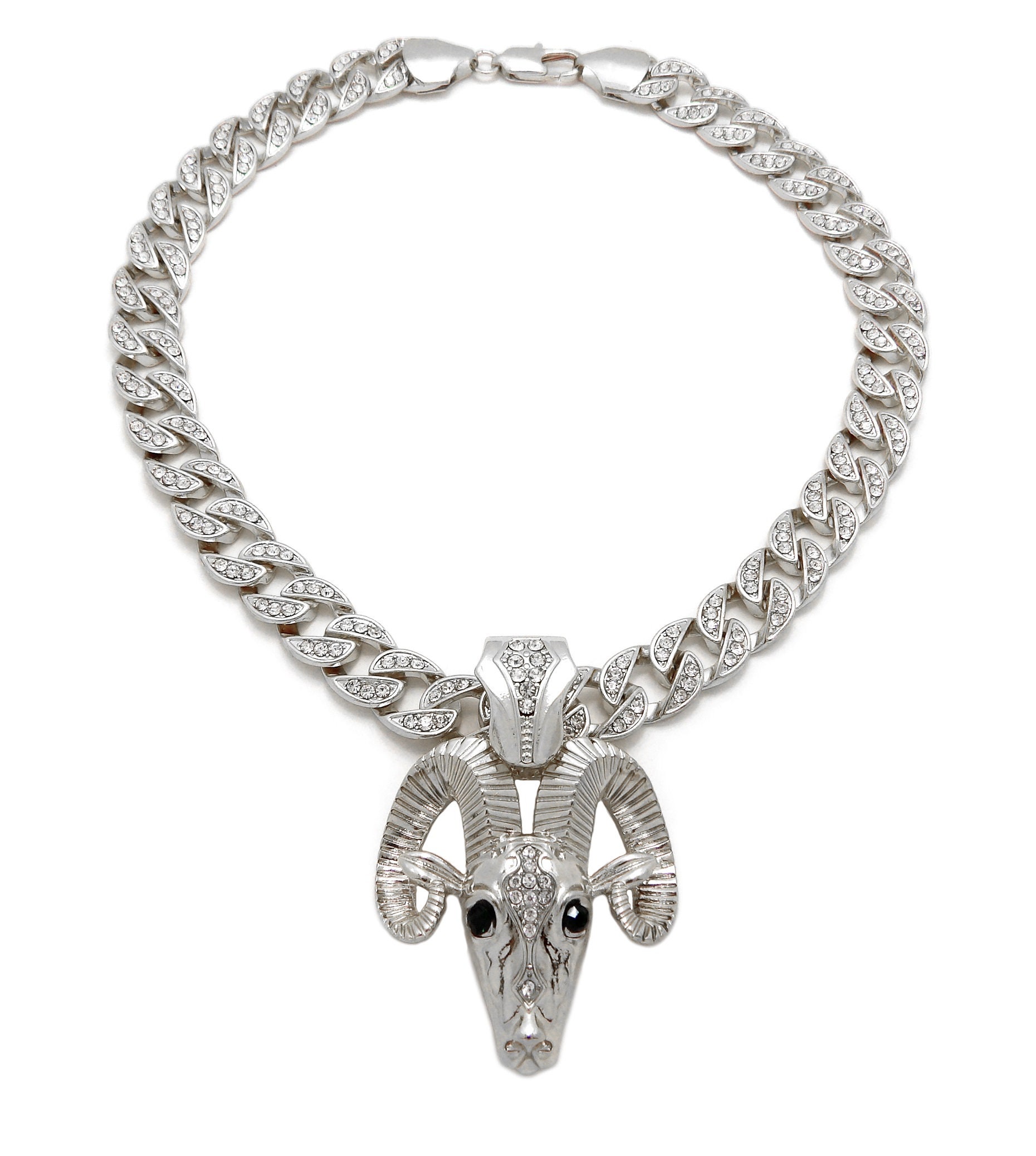 New Iced Goat Head Pendant 10mm/18",20",24" Ice Bling Cuban Chain Hip ...