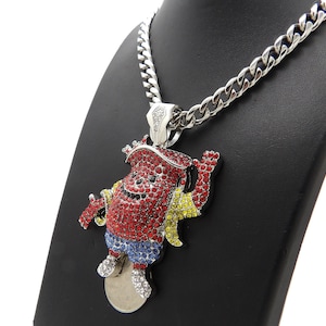 Iced Out Kool Aid Pendant 9mm/24",30" Stainless Steel Cuban Chain Hip ...
