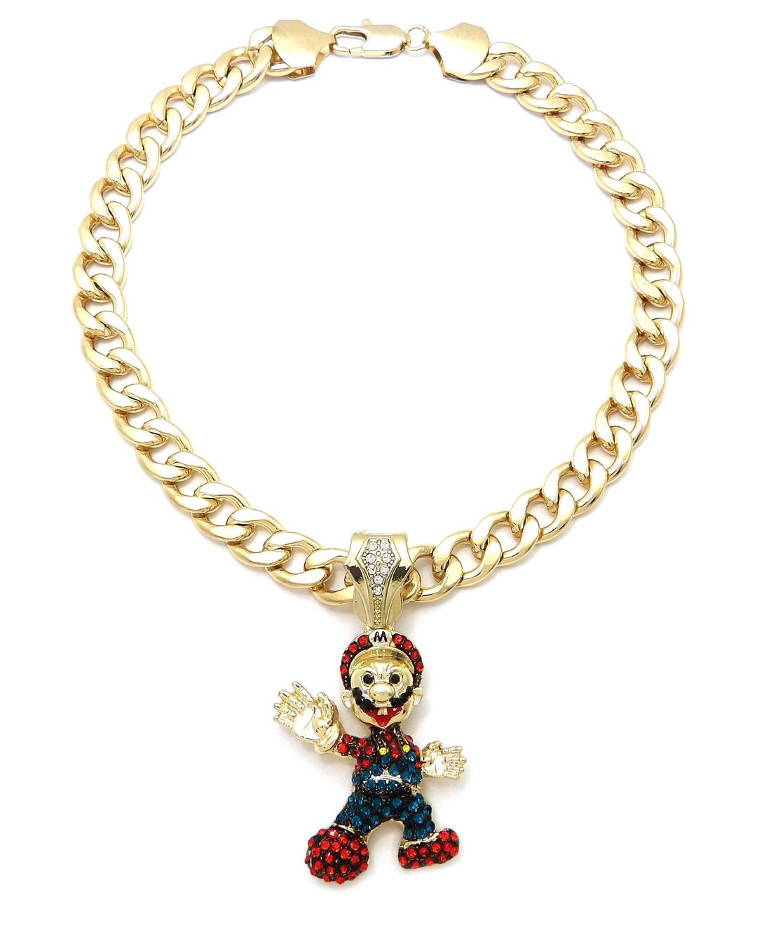 Iced Bling Mario Pendant 11mm/18" or 20" Cuban Chain Necklace - Etsy