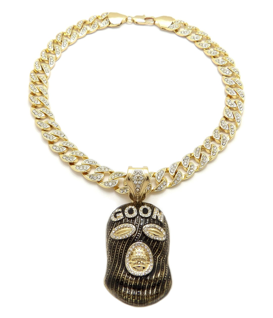 Iced Goon Mask Hip Hop Pendant 10mm/18",20",24" Ice Bling Miami Cuban ...