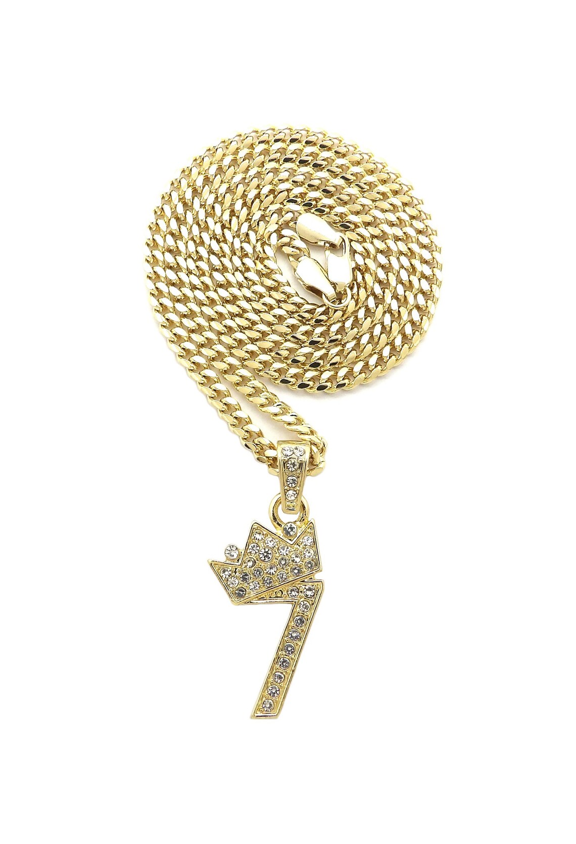 Iced Out Number 1 to 9 Crown Pendant 3mm/24" Cuban Chain Fashion ...