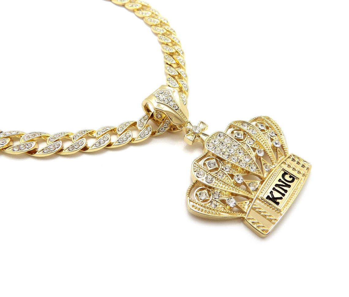 Iced Crown Pendant 10mm/18",20",24" Ice Bling Miami Cuban Chain Hip Hop ...
