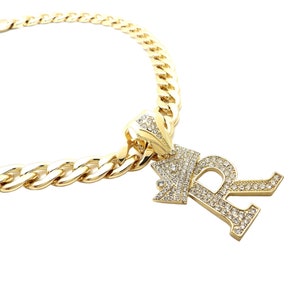 Ice Out Initial Alphabet Letter Gold Pendant 11mm/18",20" Cuban Chain ...