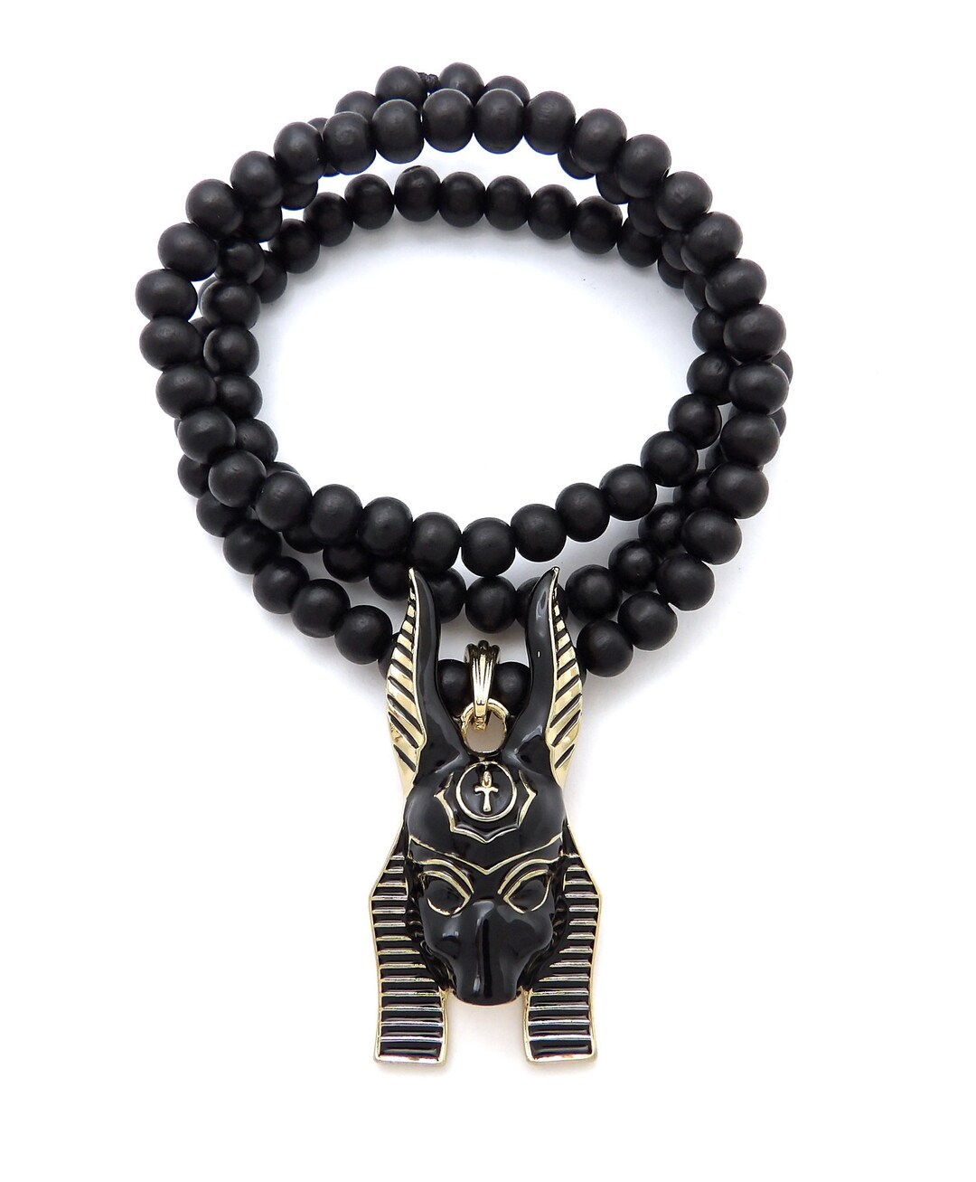 Egyptian Anubis God Pendant 8mm/26" or 30" Wooden Beads Chain Fashion ...