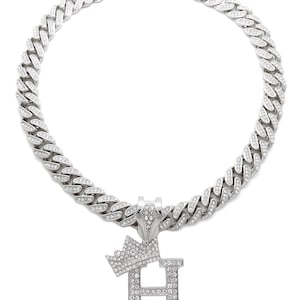 Ice Out Initial Alphabet Letter Silver Pendant 12mm/18",20" Box Lock ...