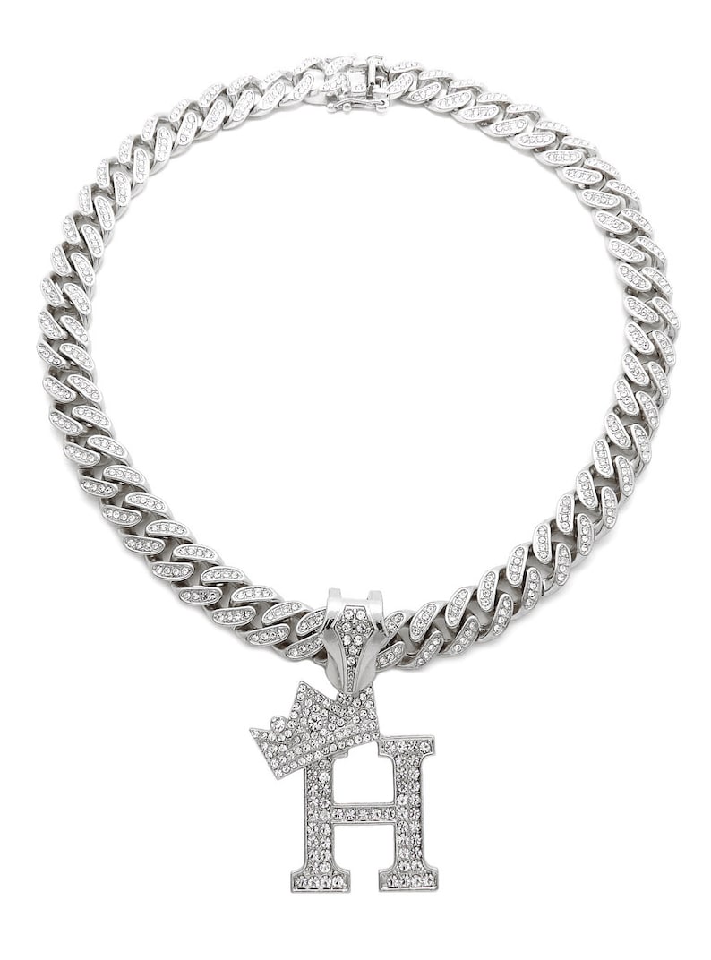 Ice Out Initial Alphabet Letter Silver Pendant 12mm/18",20" Box Lock ...