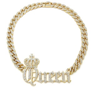 New Iced Out Crown Queen Pendant 12mm/18" Ice Bling Cuban Chain ...