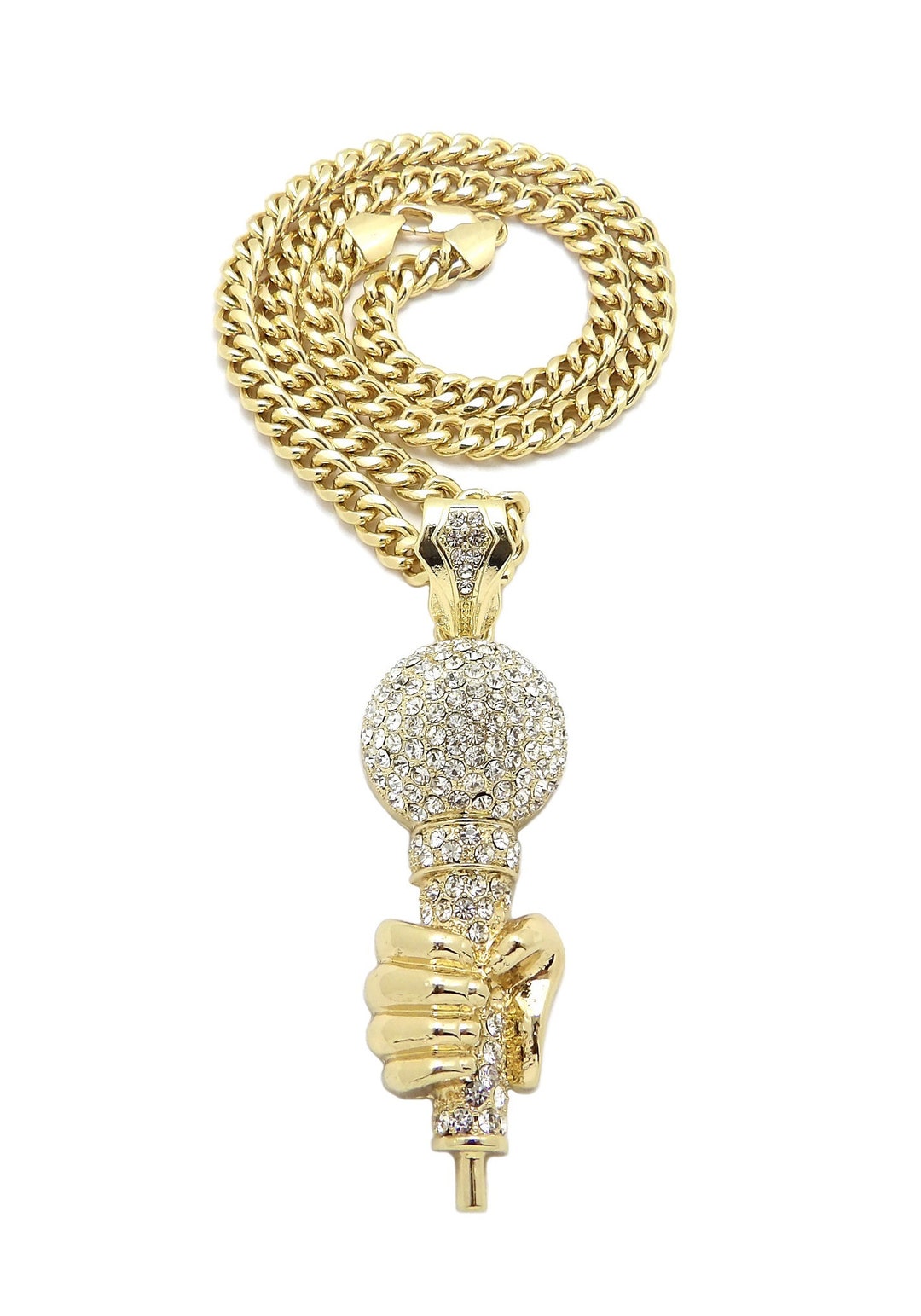New Iced Out Microphone Pendant 6mm/18",20",24",30" Cuban Chain Fashion ...