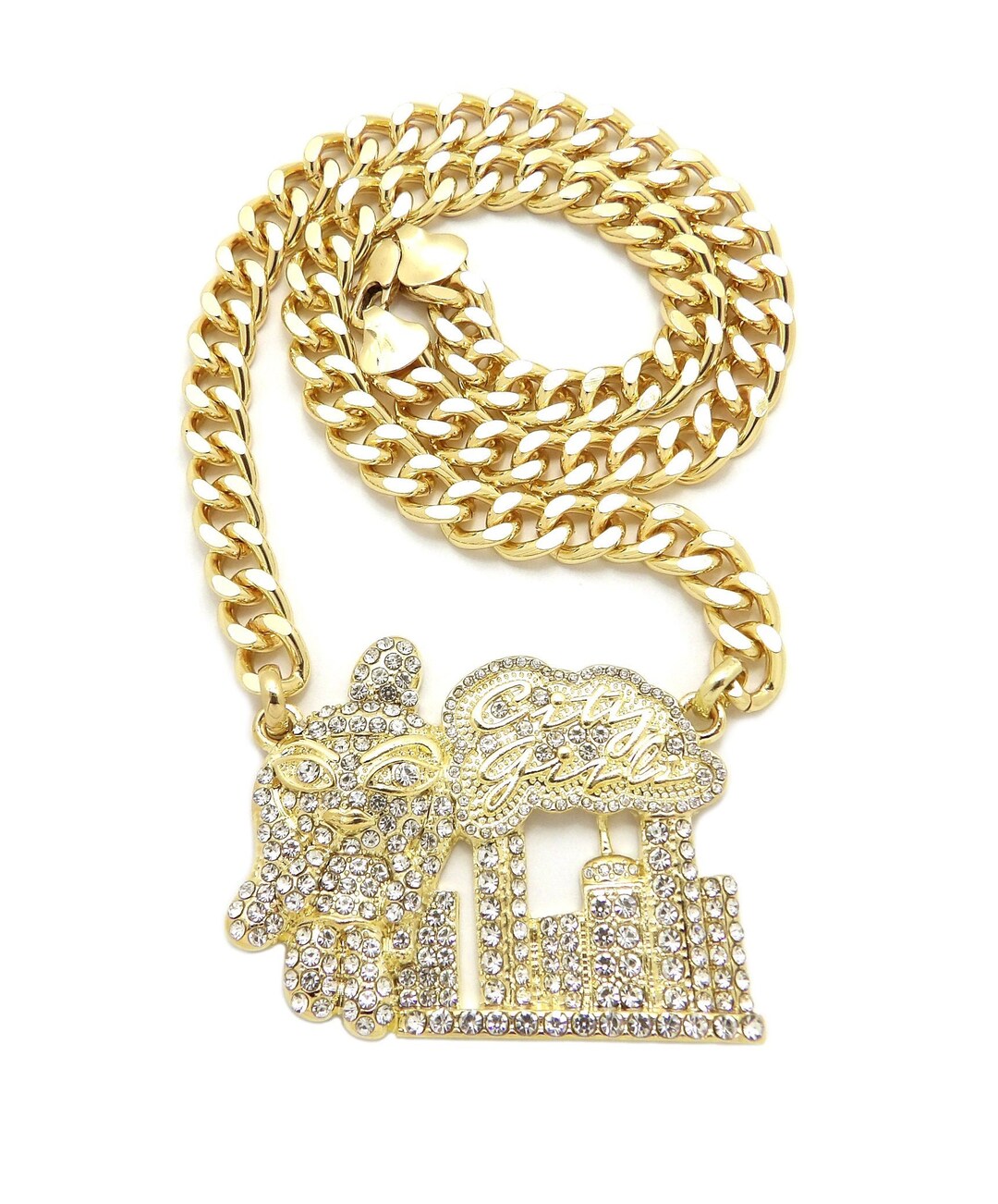 Iced Out Women's Fashion City Girl Pendant 9mm/18, 20 Cuban Chain Hip ...