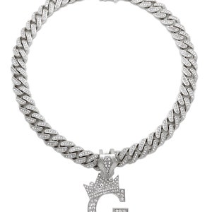 Ice Out Initial Alphabet Letter Silver Pendant 12mm/18",20" Box Lock ...