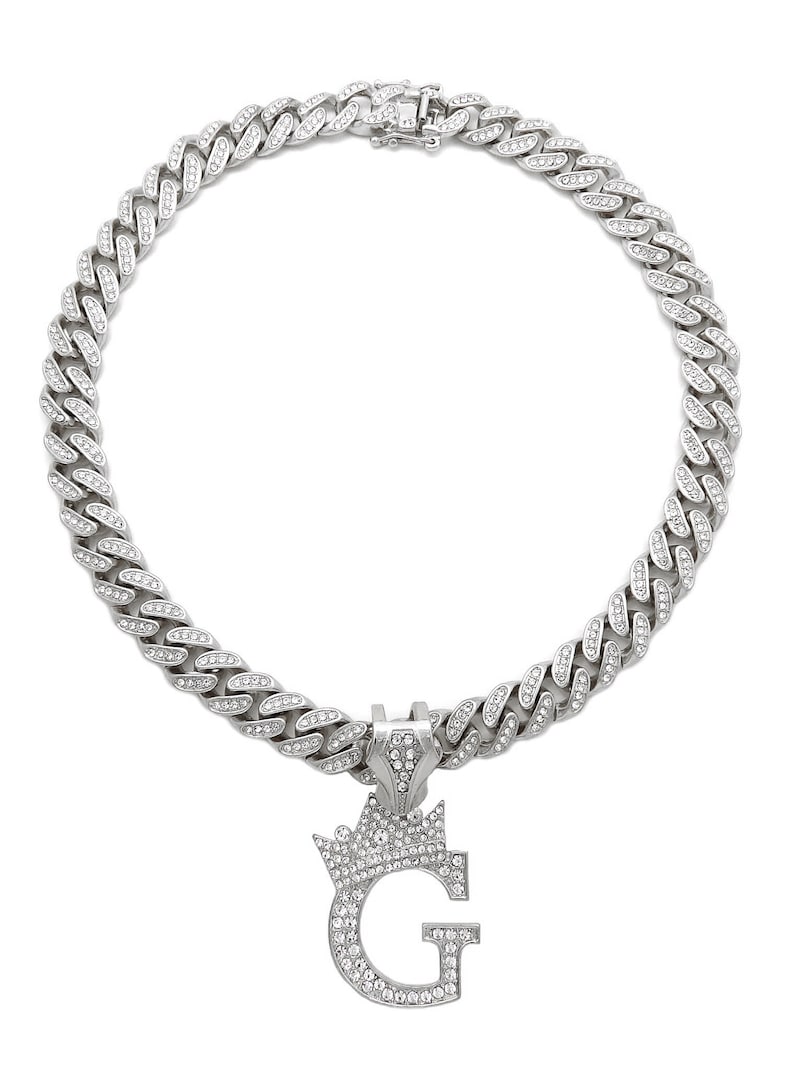 Ice Out Initial Alphabet Letter Silver Pendant 12mm/18",20" Box Lock ...