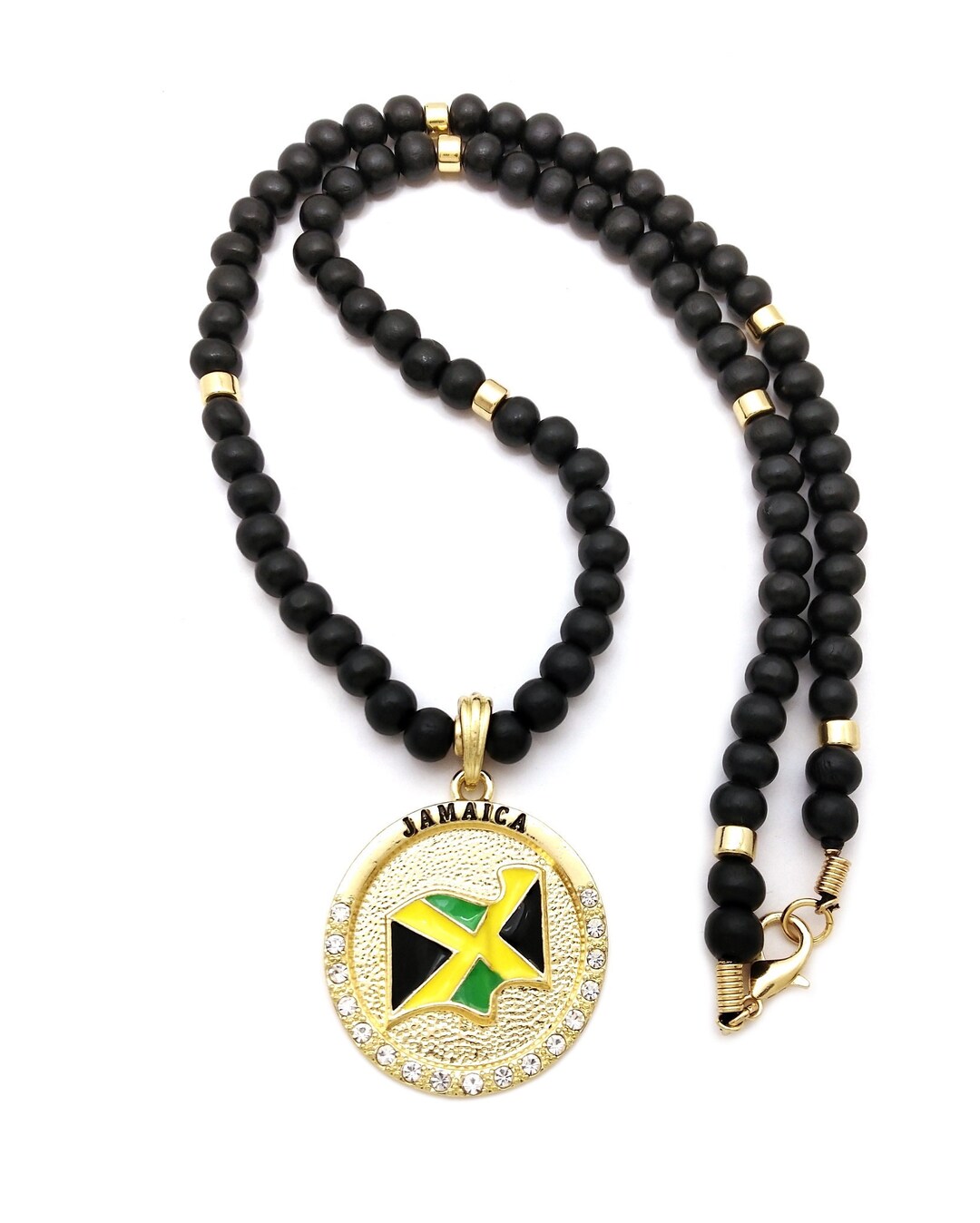 Jamaica Map Round Pendant 8mm/18", 20" Wooden Beads Chain Fashion ...