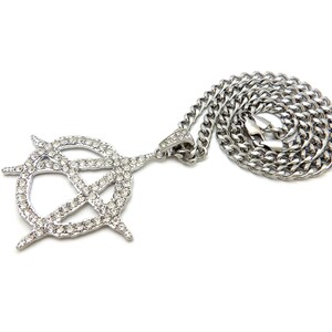 New Iced Anarchy Symbol Pendant 6mm/24" or 30" Stainless Steel Cuban ...