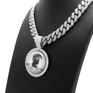 New Ice Out Tupac Pendant 12mm/18", 20", 24" Box Lock Cuban Chain Hip ...