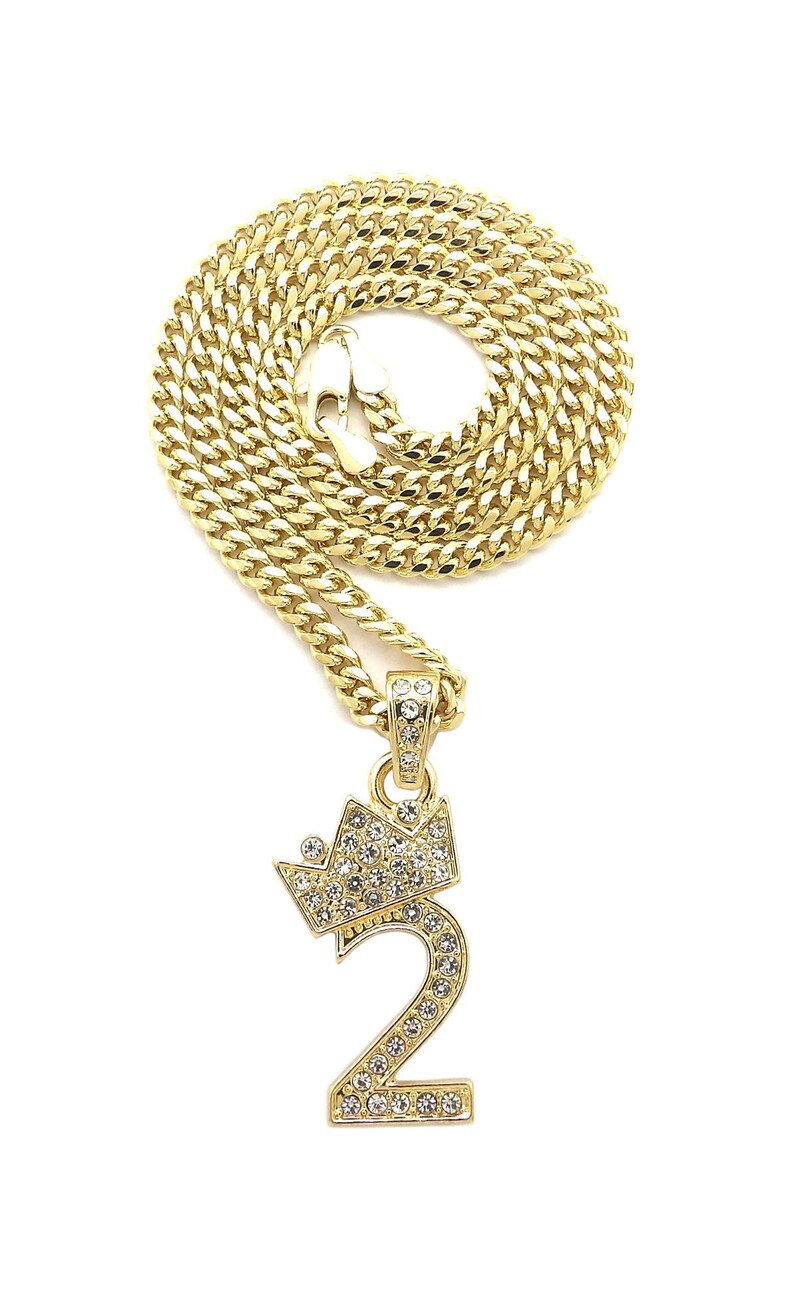Iced Out Number 1 to 9 Crown Pendant 3mm/24" Cuban Chain Fashion ...