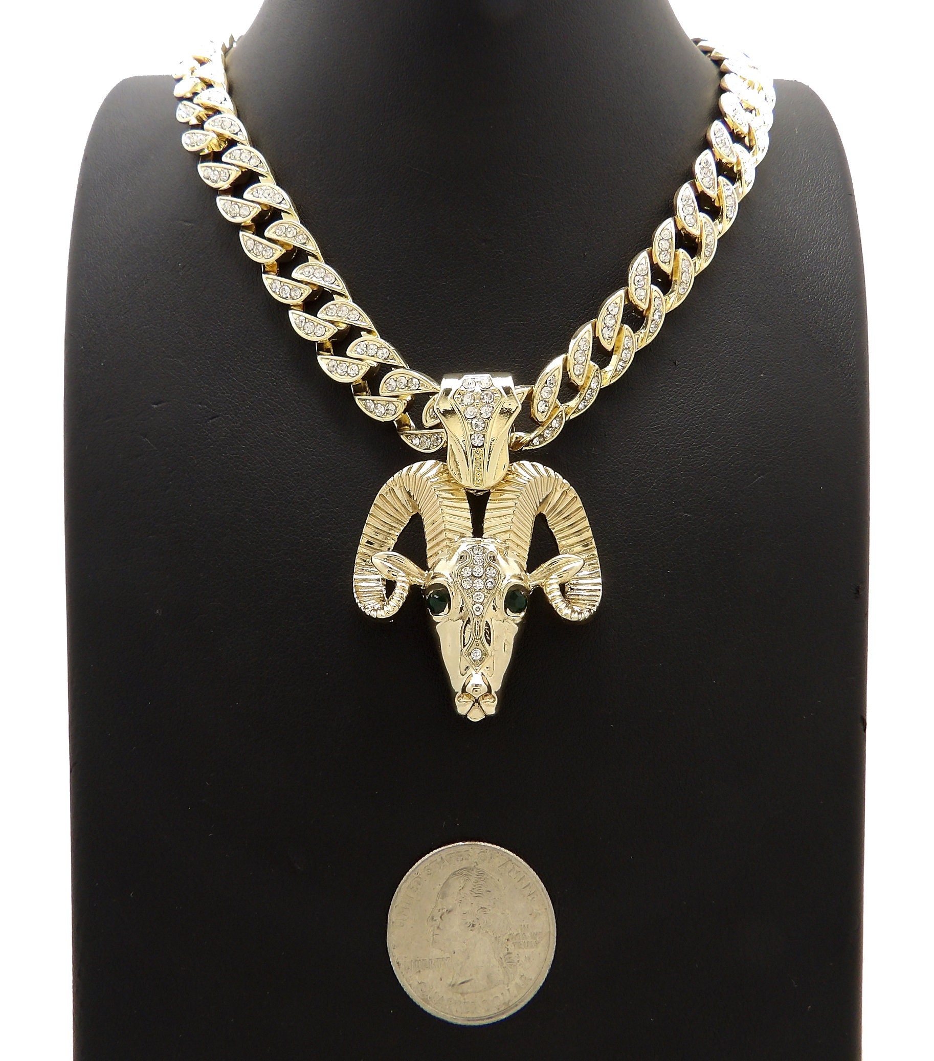 New Iced Goat Head Pendant 10mm/18",20",24" Ice Bling Cuban Chain Hip ...