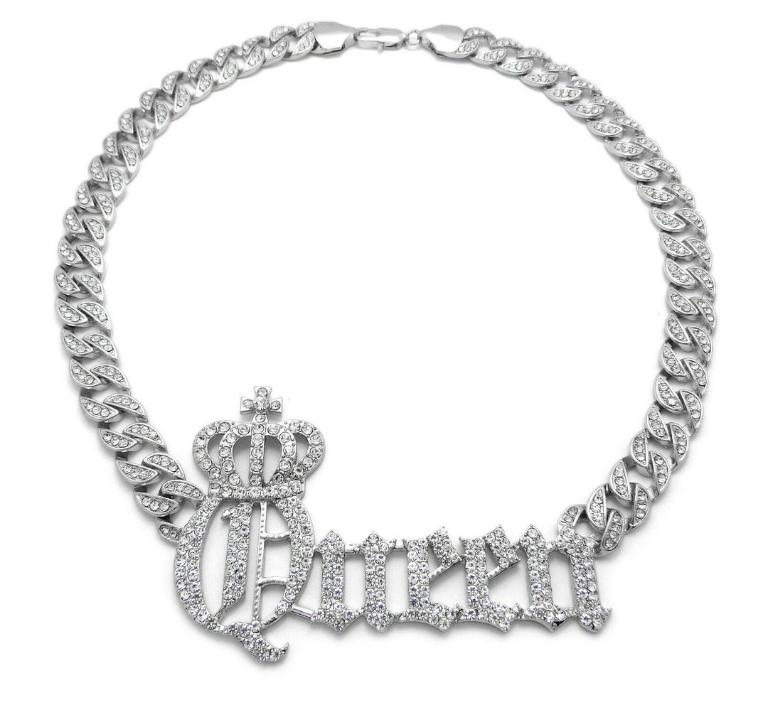 New Iced Out Crown Queen Pendant 10mm/18",20",24" Ice Bling Cuban Chain ...