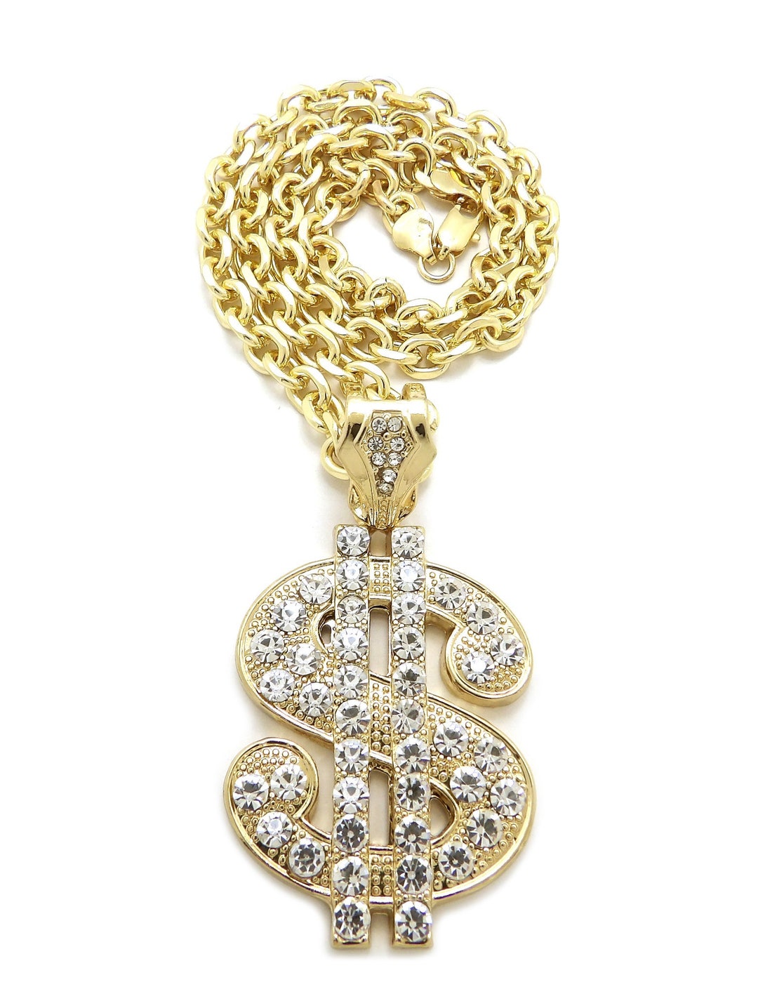 Iced Out Dollar Sign Pendant 7mm/18",20",24" Link Chain Hip Hop ...