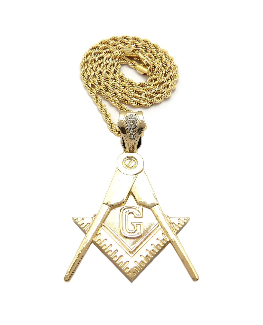 New Freemasons “square & Compass” Pendant 4mm/24" Rope Chain Fashion ...