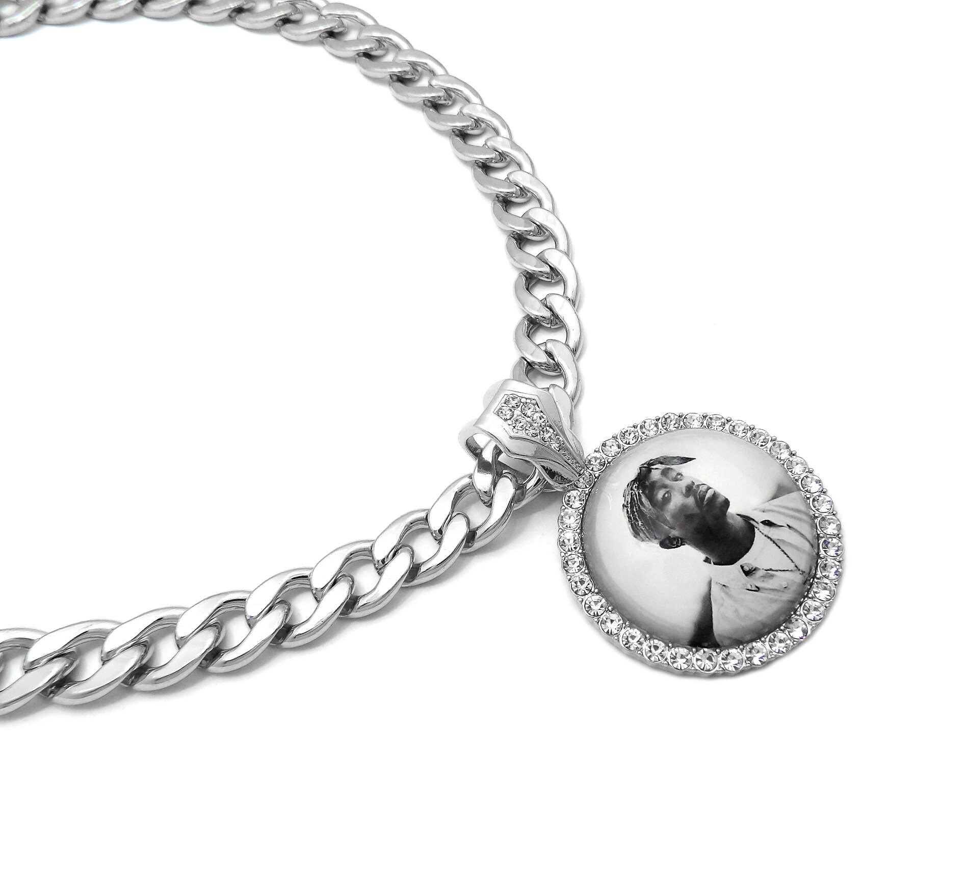 New Ice Out Tupac Round Pendant 11mm/20 Cuban Chain | Etsy