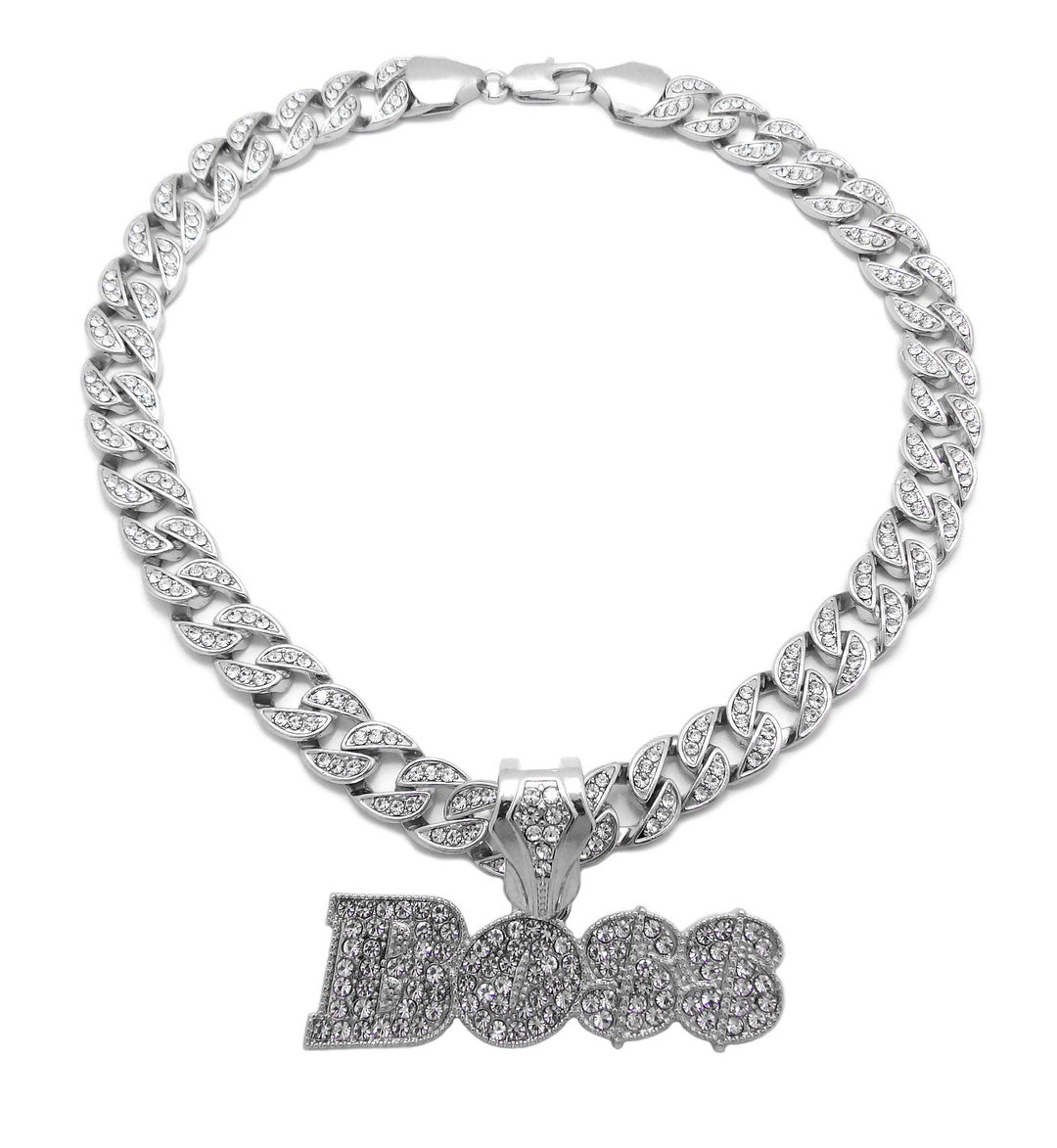 New Iced Out "boss" Pendant 10mm/18",20",24" Ice Bling Cuban Chain ...