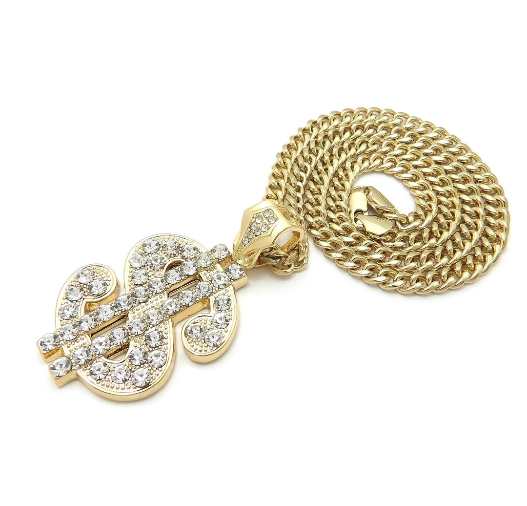 New Ice Out Dollar Sign Pendant 6mm/24" Cuban Chain Hip Hop Necklaces ...