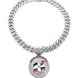Iced Dominican Republic Flag Round Pendant 12mm/18" or 20" Box Lock ...