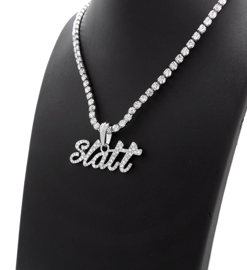 New Ice Out Slatt Pendant 3.5mm/16",18",20" Rhinestone Chain Hip Hop ...