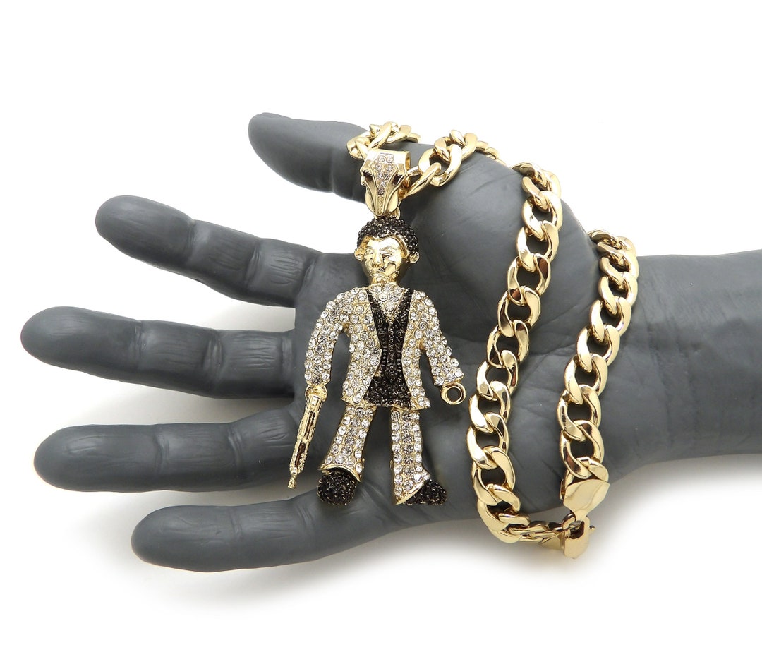 Iced Stone Stud Scarface Pendant 11mm/18",20",24" Cuban Chain Hip Hop ...