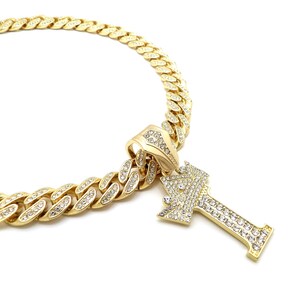 Ice Out Initial Alphabet Letter Gold Pendant 11mm/18",20" Cuban Chain ...