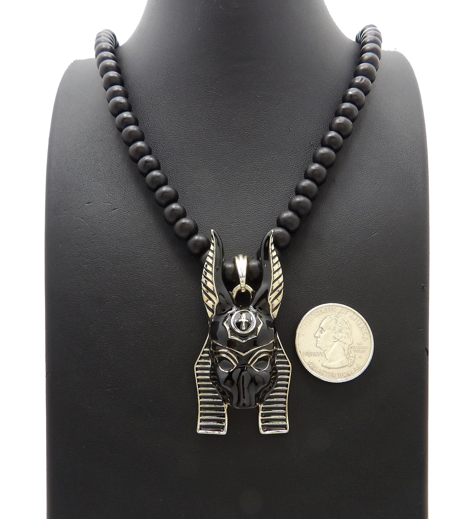 Egyptian Anubis God Pendant 8mm/26" or 30" Wooden Beads Chain Fashion ...