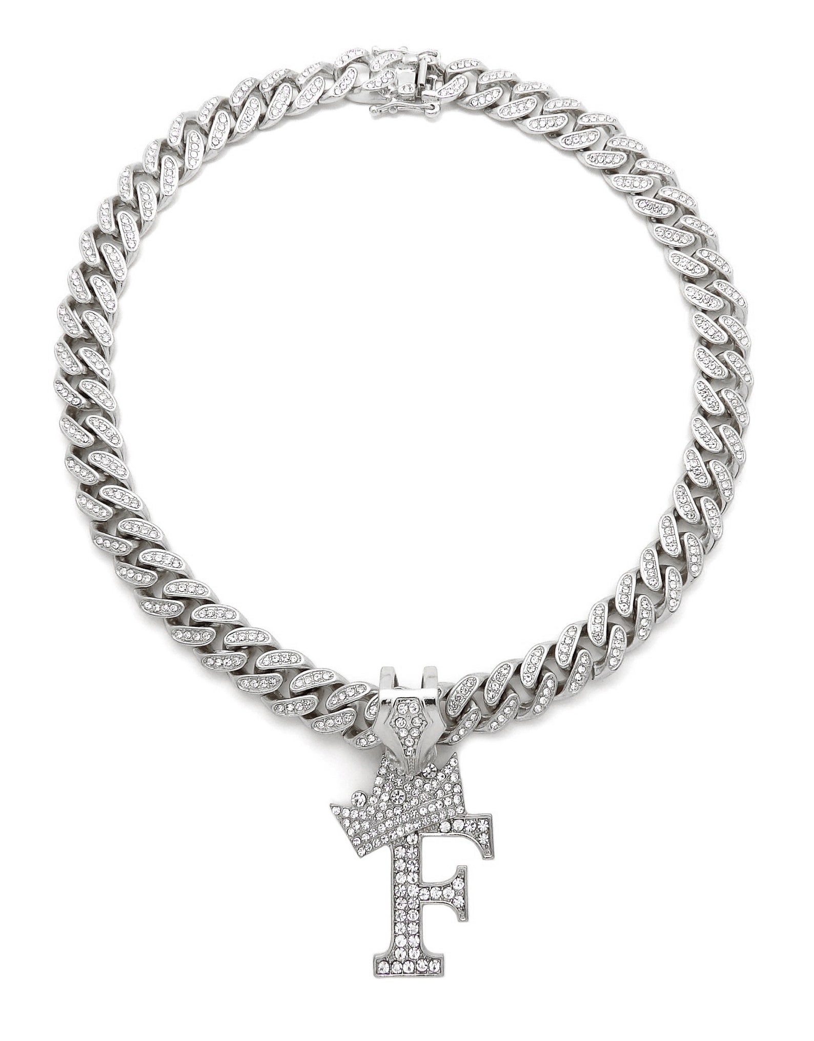 Ice Out Initial Alphabet Letter Silver Pendant 12mm/18",20" Box Lock ...