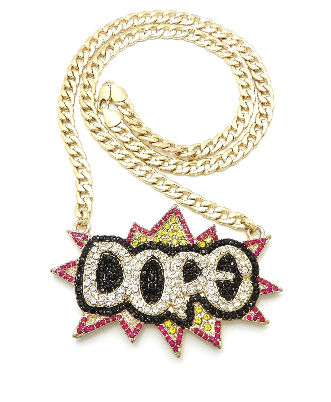 Ice Out Dope Gold Plated Pendant 7mm/20",24",30" Cuban Chain Necklace ...