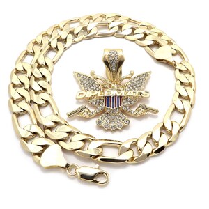 Iced Cubic Zirconia Dipset Diplomats Charm 12mm/20" Gold Plated Figaro ...