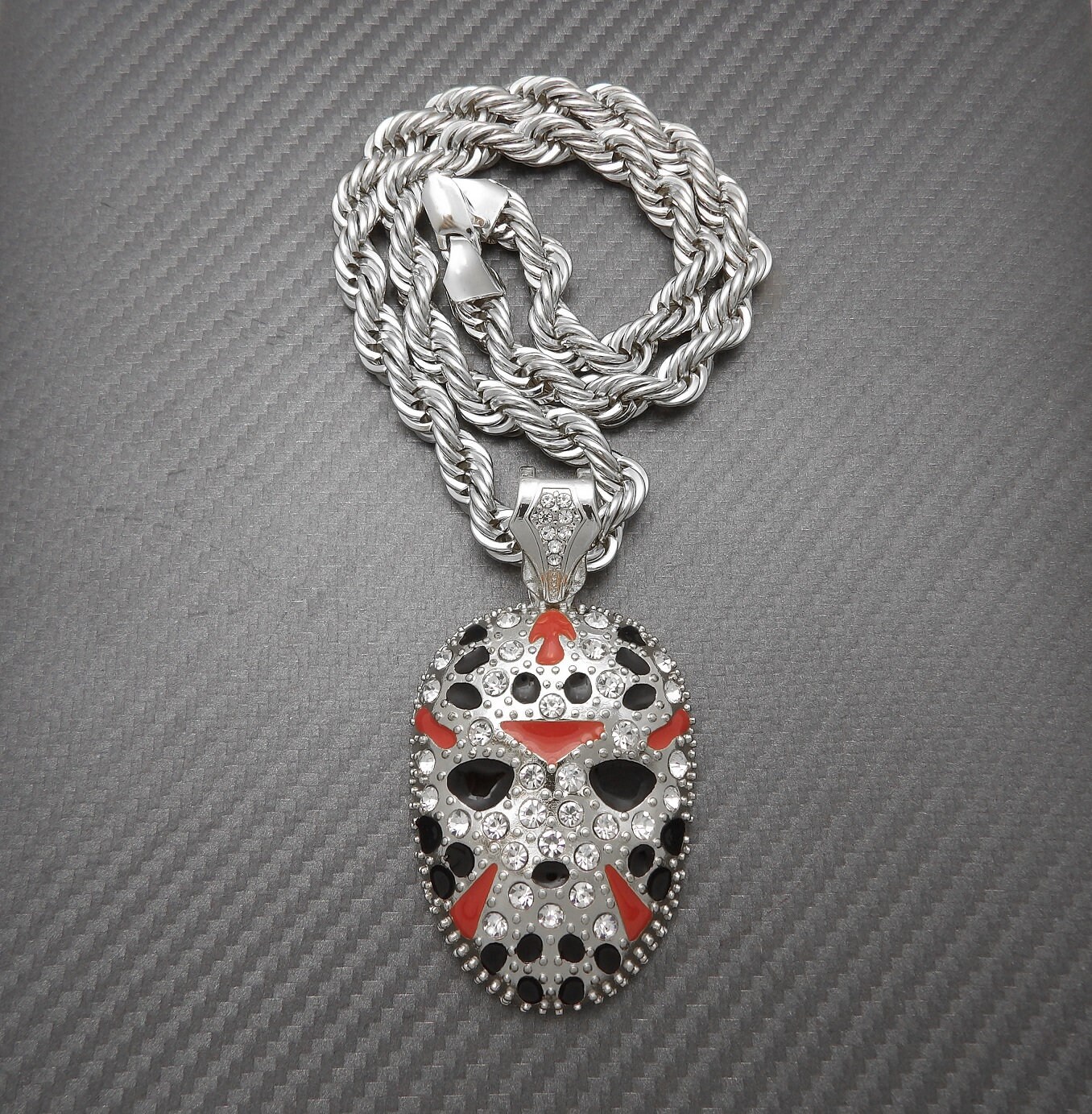 New Iced Jason Friday 13th Mask Pendant 8mm Rope Chain Necklace - Etsy