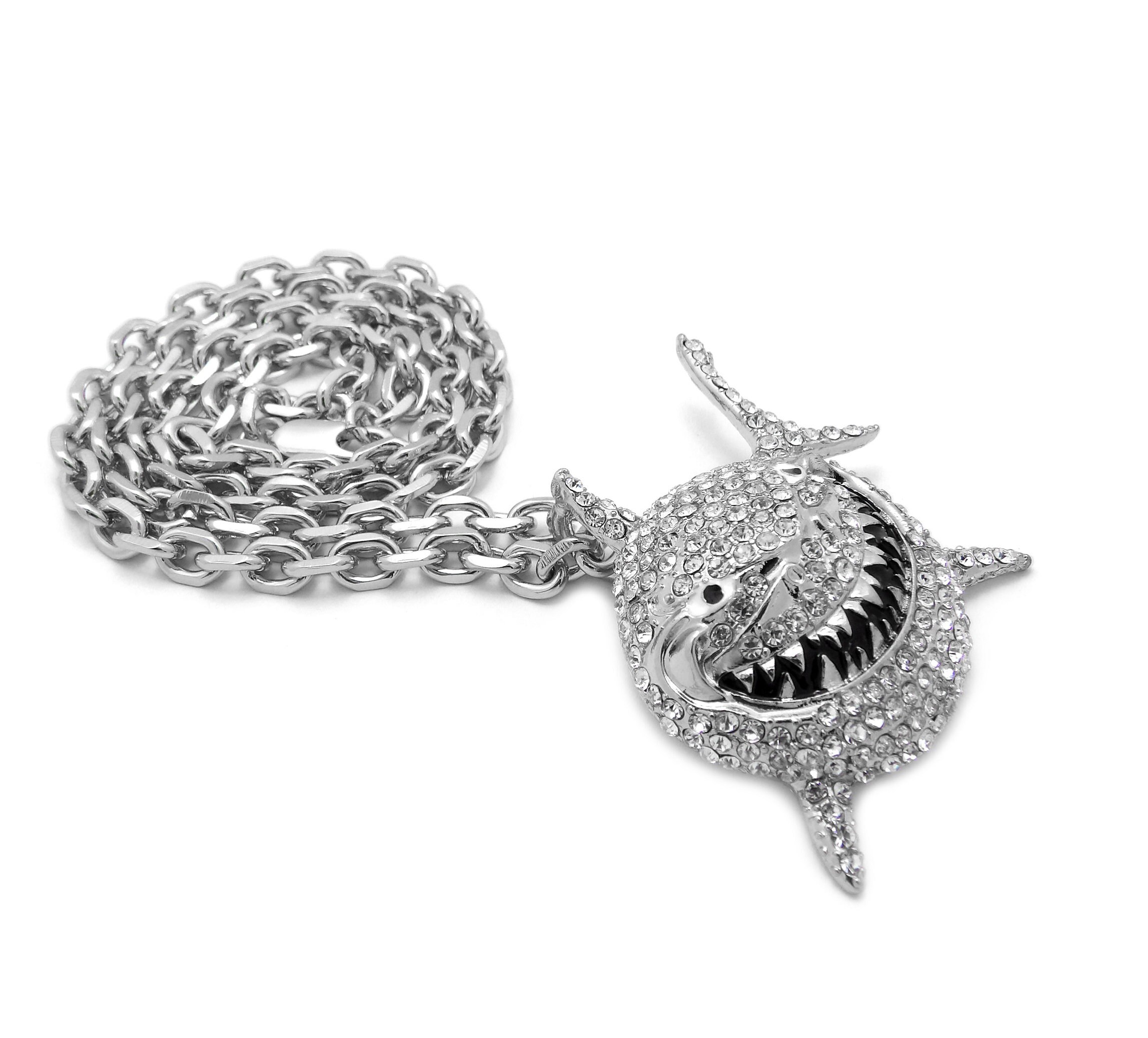 New Iced Out Shark Pendant 4mm/18 Link Chain Hip Hop | Etsy