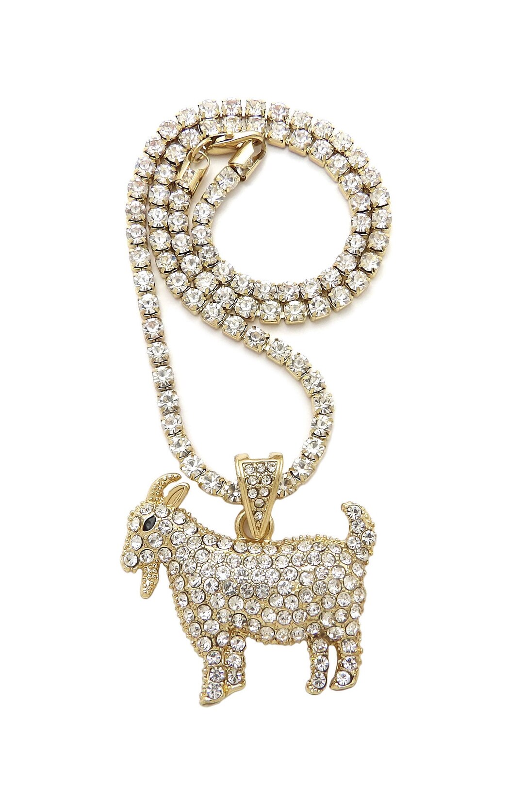 New Ice Out Goat Pendant 3.5mm/16",18",20" Rhinestone Chain Hip Hop ...
