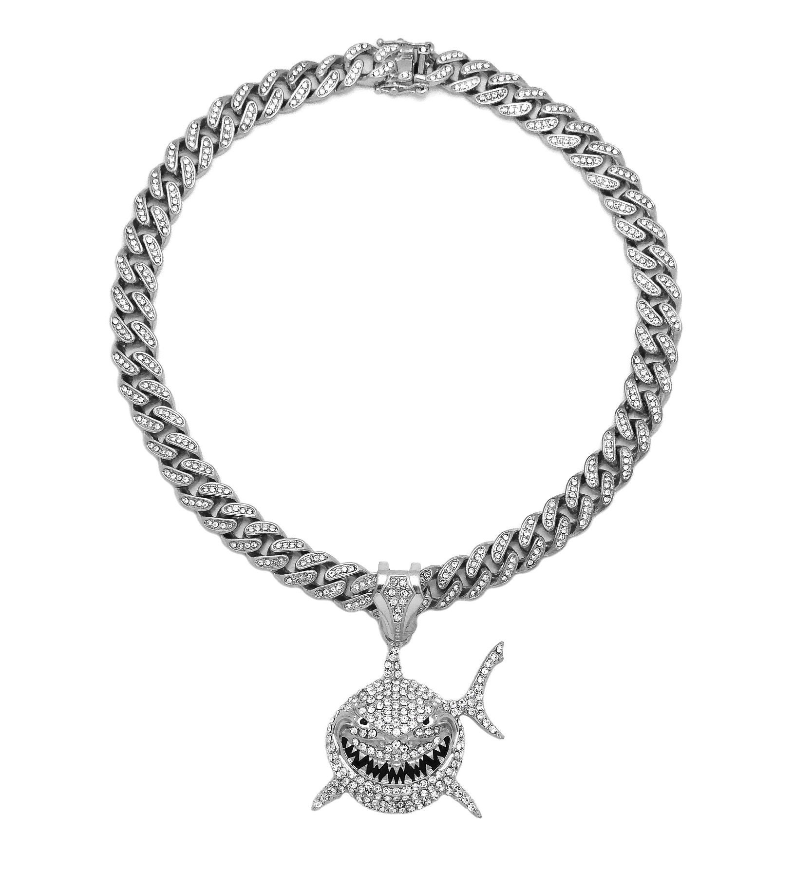 New Iced Shark Pendant 12mm 16 18 20 Box Lock Cuban Chain Fashion Necklace Etsy