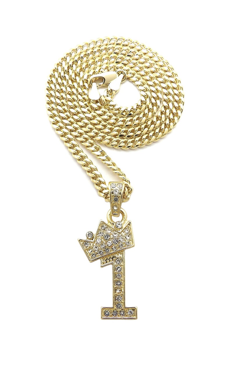 Iced Out Number 1 to 9 Crown Pendant 3mm/24" Cuban Chain Fashion ...