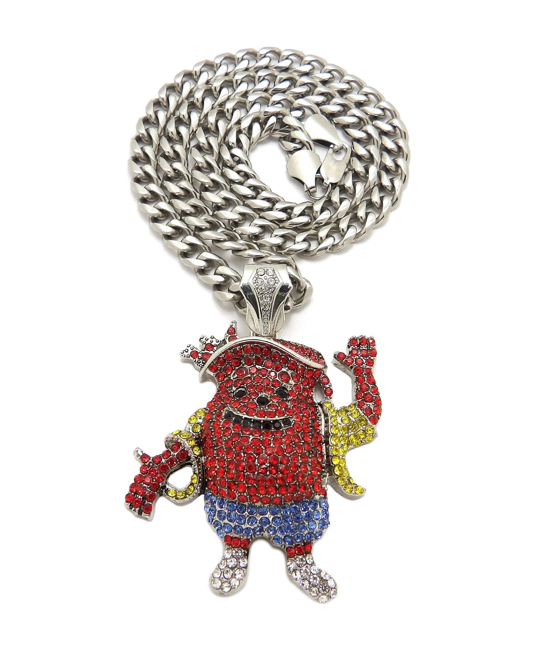Iced Out Kool Aid Pendant 9mm/24",30" Stainless Steel Cuban Chain Hip ...