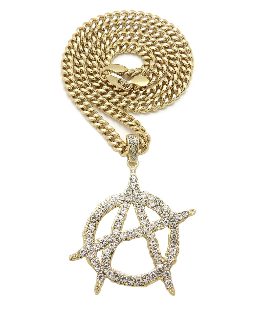 New Iced Anarchy Symbol Pendant 6mm/24" or 30" Cuban Chain Hip Hop ...