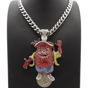 Iced Out Kool Aid Pendant 9mm/24",30" Stainless Steel Cuban Chain Hip ...