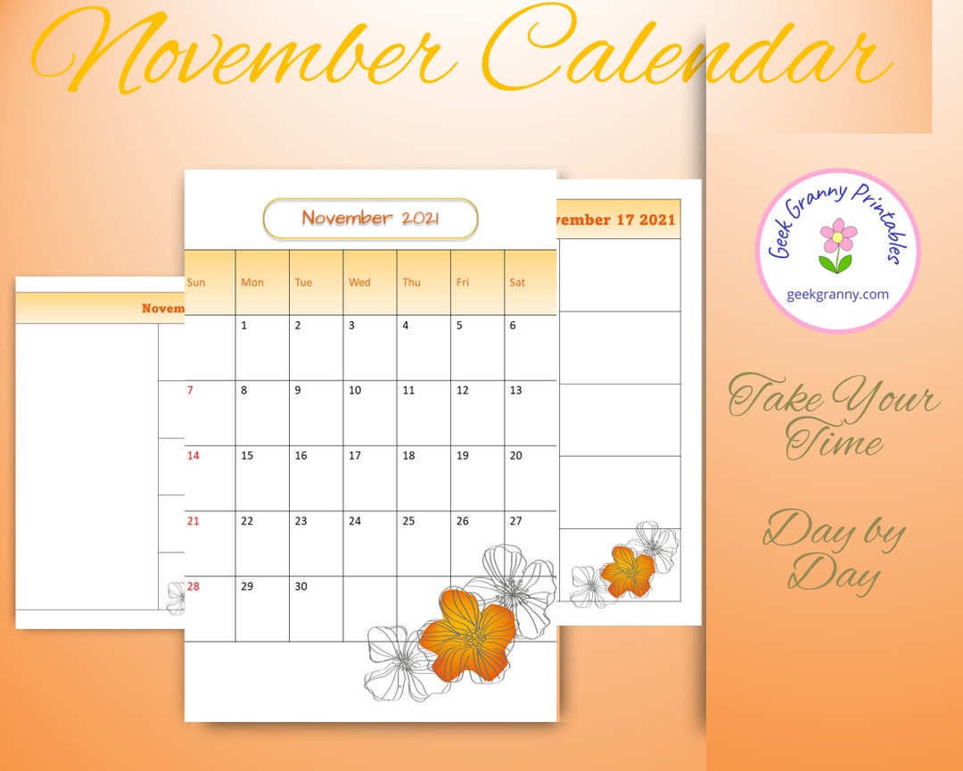 Printable Minimalist November Calendar 2021 - Etsy